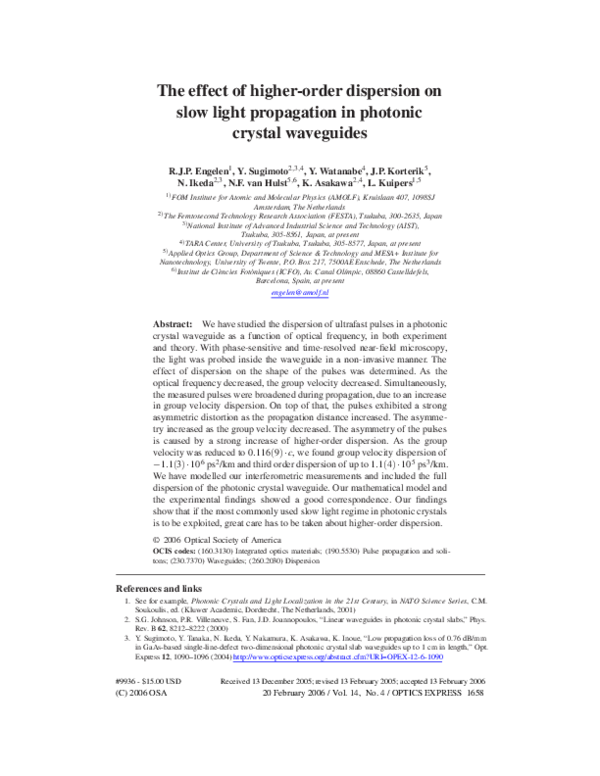 (PDF) The effect of higher-order dispersion on slow light propagation in photonic crystal waveguides