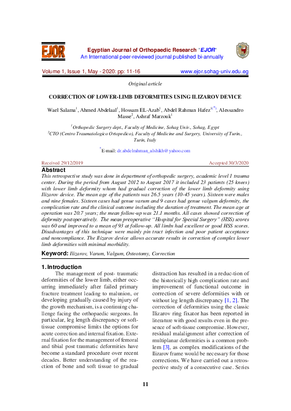 (PDF) Correction of Lower-Limb Deformities Using Ilizarov Device