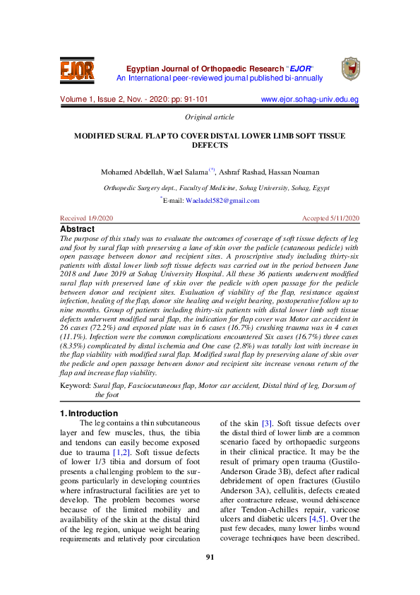 (PDF) Modified Sural Flap to Cover Distal Lower Limb Soft Tissue Defects