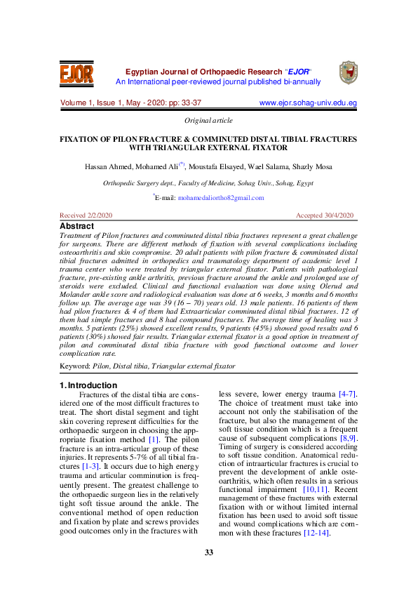 (PDF) Fixation of Pilon Fracture & Comminuted Distal Tibial Fractures with Triangular External ...