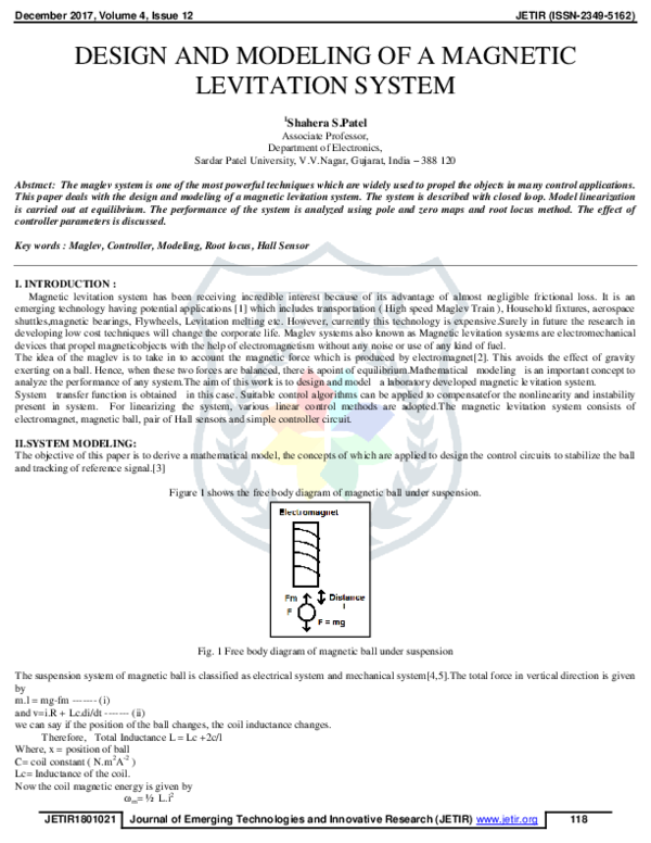 (PDF) Design and Modeling of a Magnetic Levitation System