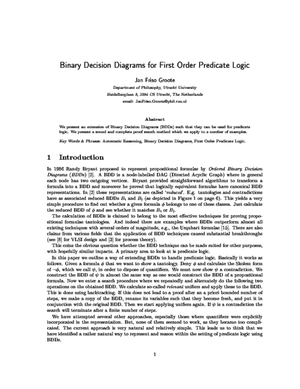 (PDF) Binary Decision Diagrams for First Order Predicate Logic