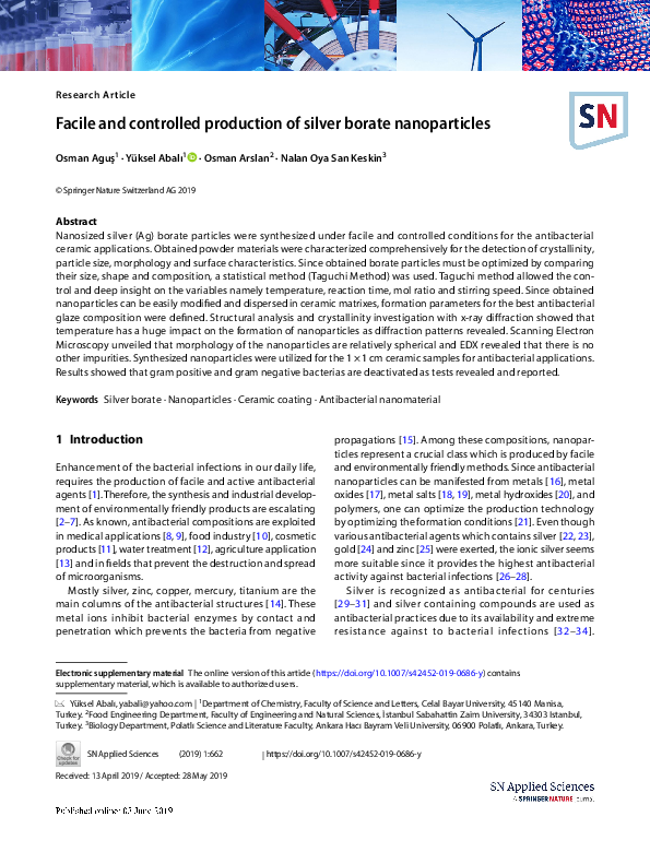 (PDF) Controlled Synthesis of Silver Borate Nanoparticles