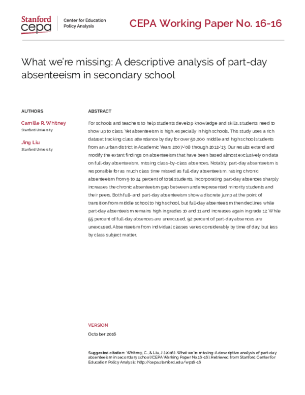 (PDF) What We're Missing: A Descriptive Analysis of Part-Day ...