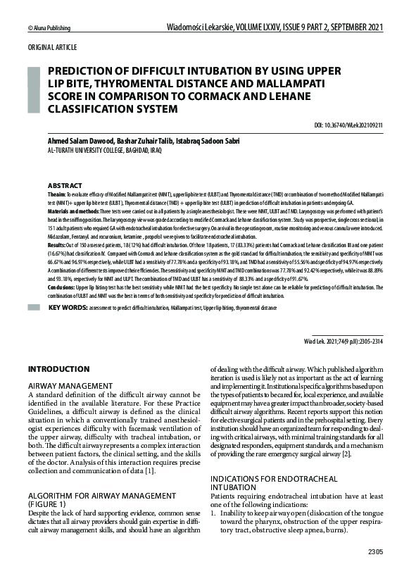 (PDF) Prediction of Difficult Intubation by Using Upper Lip Bite ...