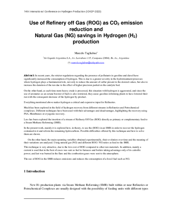 (PDF) Use of Refinery off Gas (ROG) as CO 2 emission reduction and ...