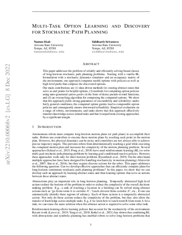 (PDF) Multi-Task Option Learning and Discovery for Stochastic Path Planning