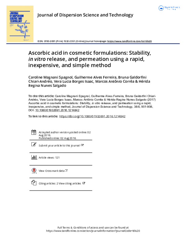 (PDF) Ascorbic acid in cosmetic formulations: Stability, in vitro ...