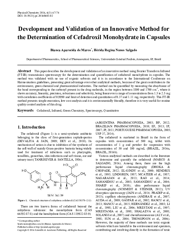 (PDF) Development and Validation of an Innovative Method for the Determination of Cefadroxil ...