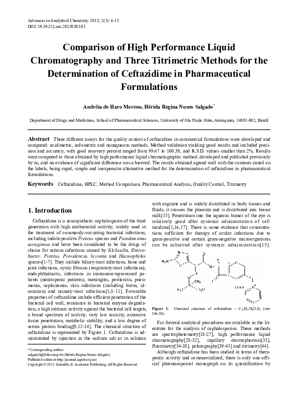 (PDF) Comparison of High Performance Liquid Chromatography and Three ...