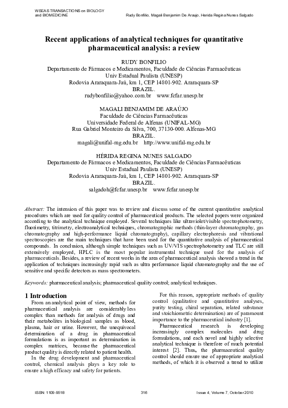 (PDF) Recent applications of analytical techniques for quantitative ...