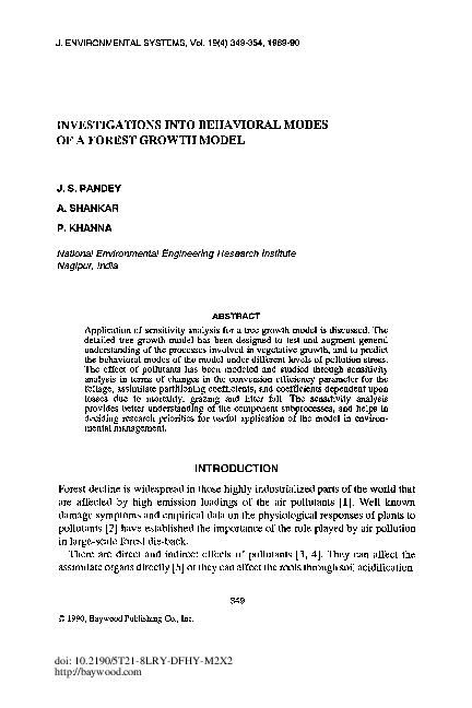 (PDF) Investigations into Behavioral Modes of a Forest Growth Model