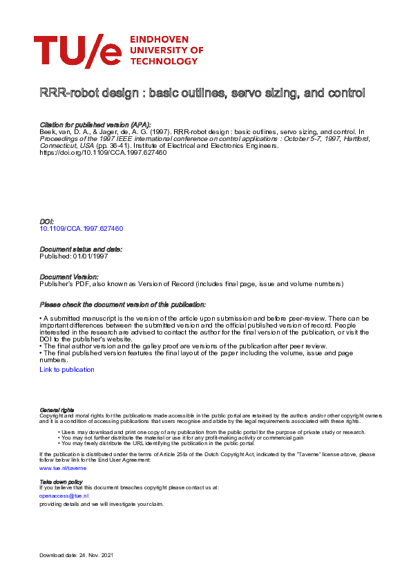 (PDF) RRR-robot design: basic outlines, servo sizing, and control