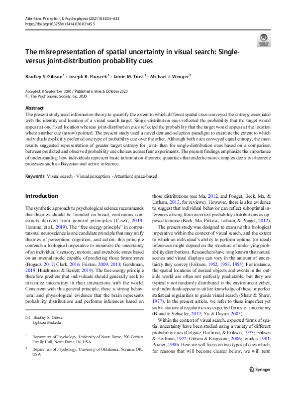 (PDF) The misrepresentation of spatial uncertainty in visual search: Single- versus joint ...