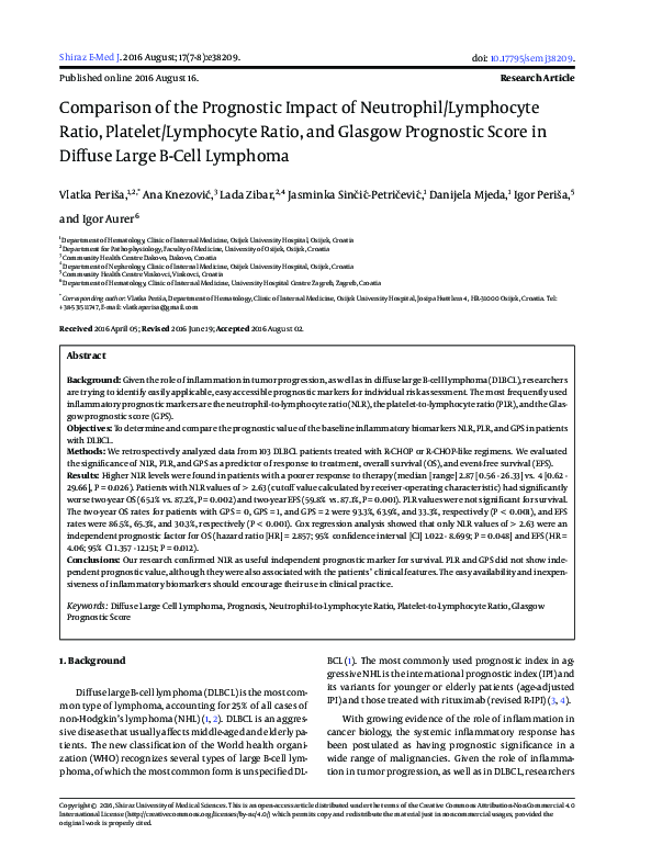 (PDF) Comparison of the Prognostic Impact of Neutrophil/Lymphocyte Ratio, Platelet/Lymphocyte ...
