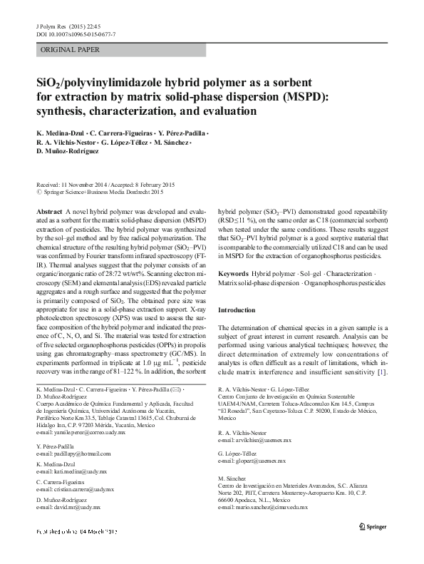 (PDF) SiO2/polyvinylimidazole hybrid polymer as a sorbent for extraction by matrix solid-phase ...