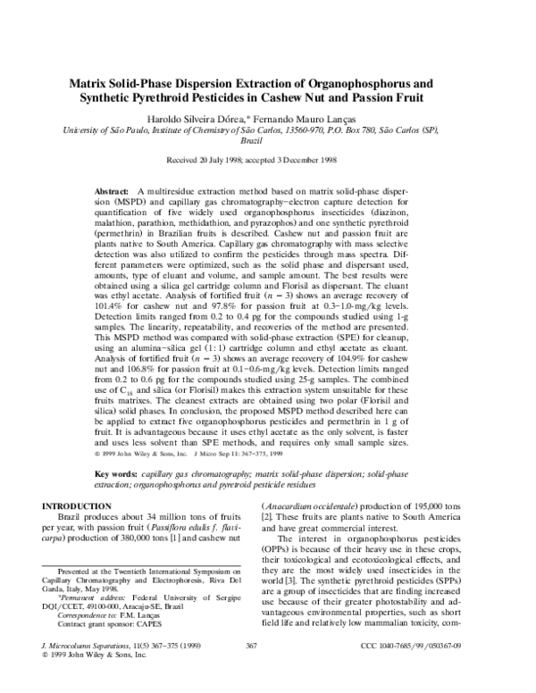 (PDF) Matrix solid-phase dispersion extraction of organophosphorus pesticides from propolis ...