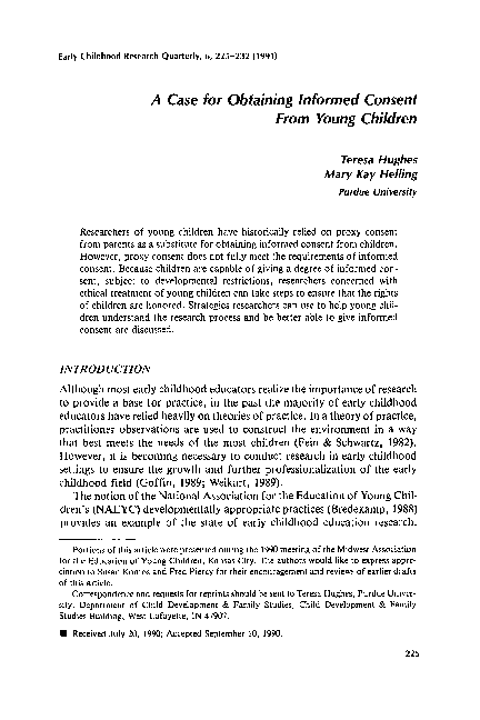 (PDF) A case for obtaining informed consent from young children