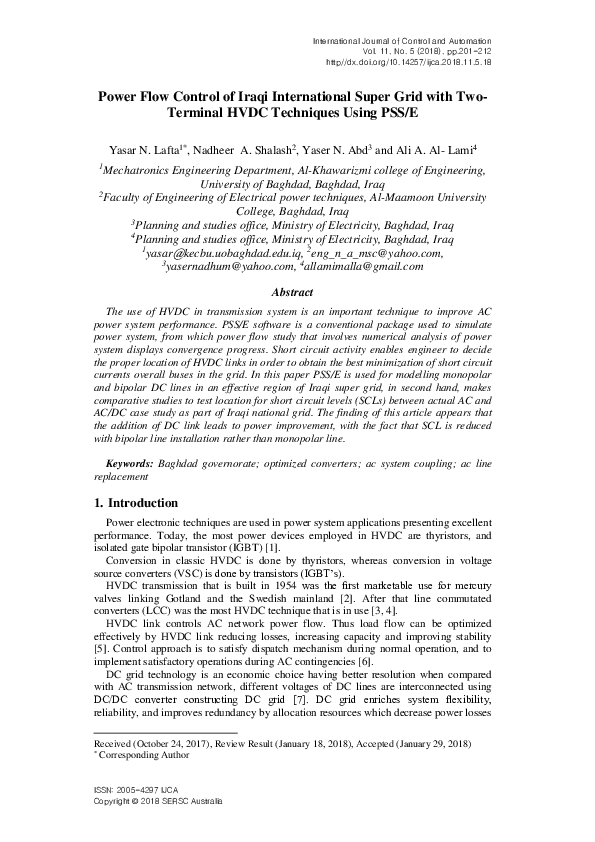 (PDF) Power Flow Control of Iraqi International Super Grid with Two-Terminal HVDC Techniques ...