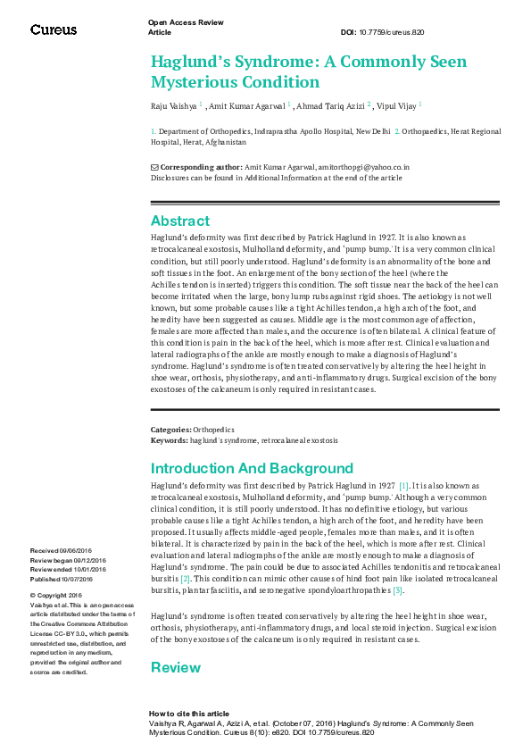(PDF) Haglund’s Syndrome: A Commonly Seen Mysterious Condition