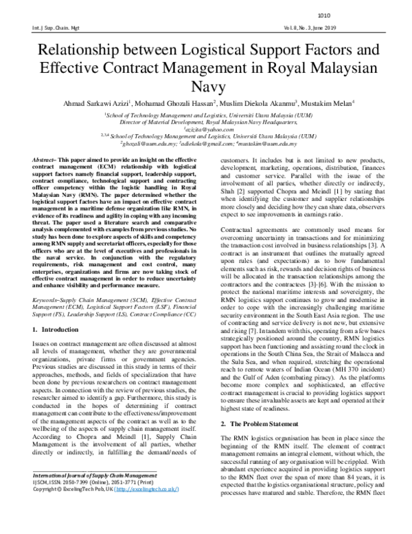 (PDF) Relationship between Logistical Support Factors and Effective Contract Management in Royal ...
