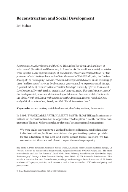 (PDF) Reconstruction and Social Development