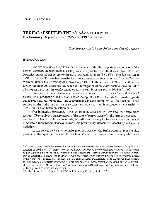 (PDF) The Halaf Settlement at Kazane Höyük