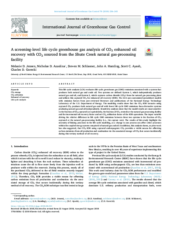 (PDF) A screening-level life cycle greenhouse gas analysis of CO2 ...