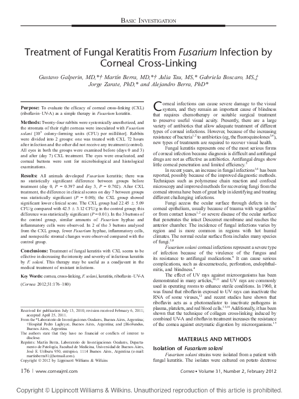 (PDF) Treatment of Fungal Keratitis From Fusarium Infection by Corneal ...