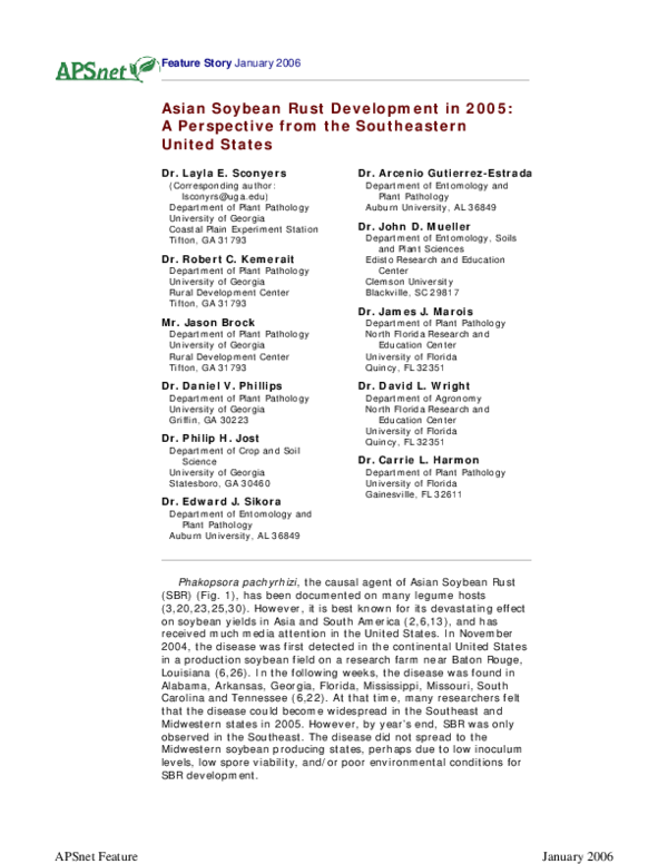 Pdf Asian Soybean Rust Development In 2005 A Perspective From The