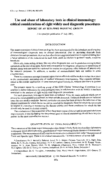 (PDF) Use and abuse of laboratory tests in clinical immunology ...
