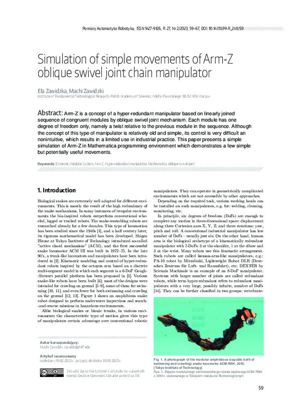 (PDF) Simulation of simple movements of Arm-Z oblique swivel joint ...