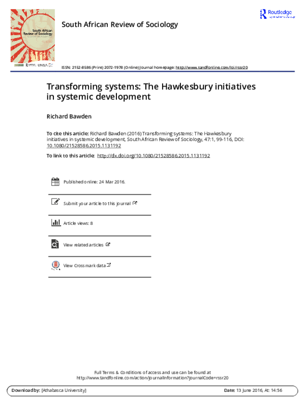 (PDF) Transforming systems: The Hawkesbury initiatives in systemic development | Richard Bawden ...