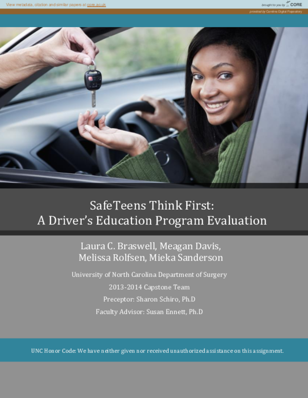 (PDF) SafeTeens Think First: A Driver's Education Program Evaluation