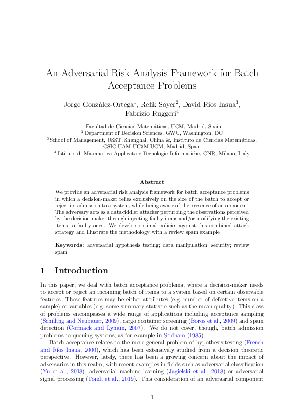 (PDF) An Adversarial Risk Analysis Framework for Batch Acceptance Problems
