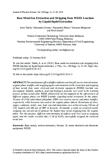 (PDF) Base Metal Ion Extraction and Stripping from WEEE Leachate by ...