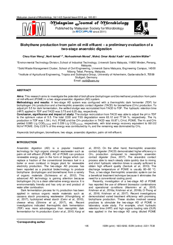 (PDF) Biohythane production from palm oil mill effluent – a preliminary ...