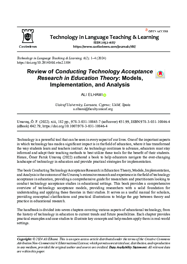 (PDF) Review of conducting technology acceptance research in Education Theory: Models ...