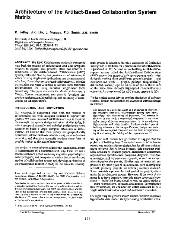 (PDF) Architecture of the artifact-based collaboration system matrix
