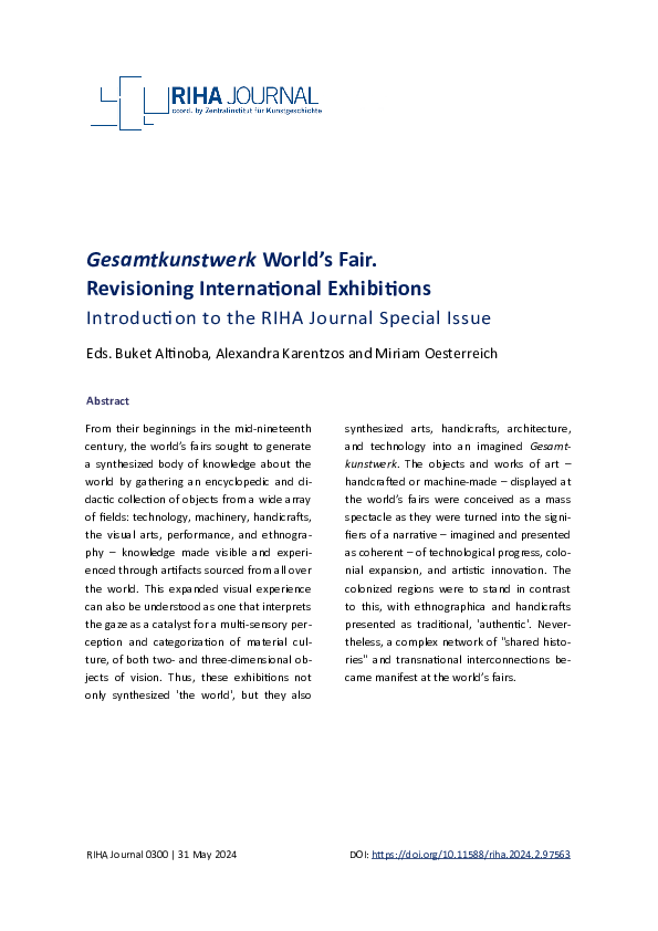 (PDF) Gesamtkunstwerk World's Fair. Revisioning International Exhibitions. Introduction to the ...