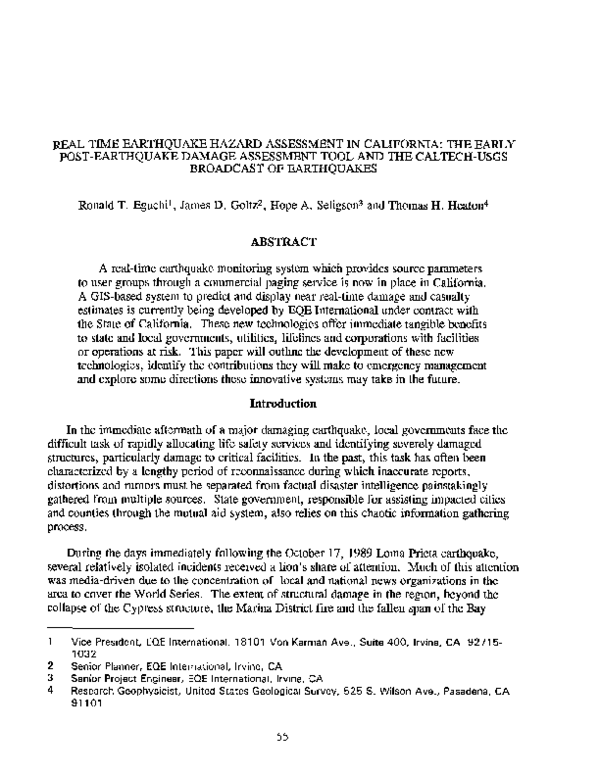 (PDF) Real-time earthquake hazard assessment in California; the early ...
