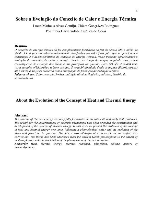 (PDF) About the Evolution of the Concept of Heat and Thermal Energy