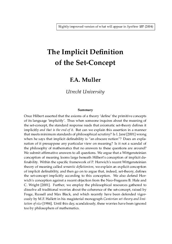 (PDF) The Implicit Definition of the Set-Concept