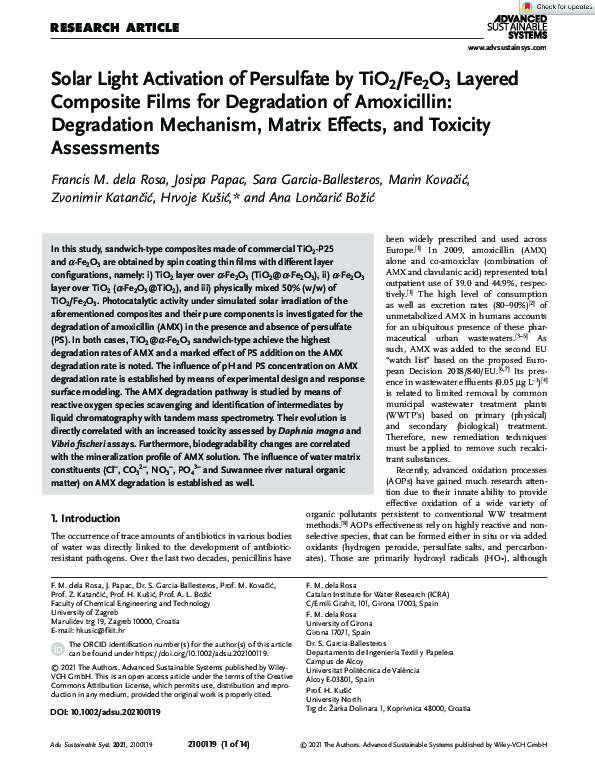 (PDF) Solar Light Activation of Persulfate by TiO2/Fe2O3 Layered ...
