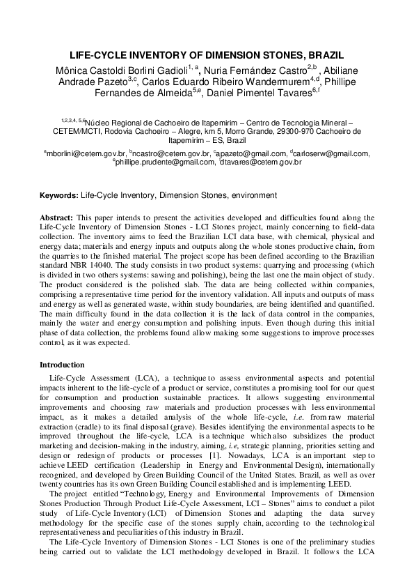 (PDF) Life-Cycle Inventory of Dimension Stones, Brazil