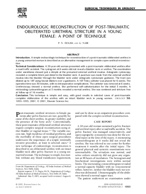 (PDF) Endourologic reconstruction of post-traumatic obliterated ...