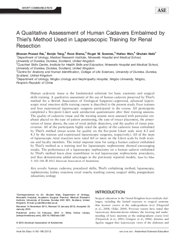 (PDF) A qualitative assessment of human cadavers embalmed by Thiel's ...
