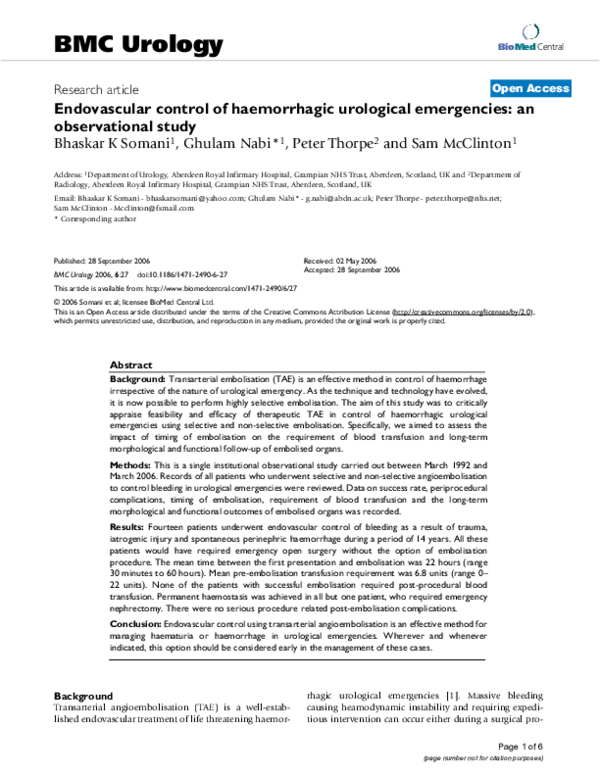 (PDF) Endovascular control of haemorrhagic urological emergencies: an ...