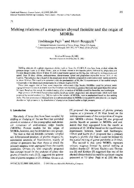 (PDF) Melting relations of a magnesian abyssal tholeiite and the origin ...