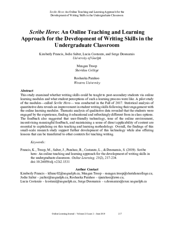 (PDF) Scribe Hero: An Online Teaching and Learning Approach for the ...